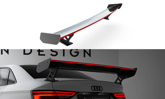 Carbon Heck Spoiler Heckflügel Standfuß Außen + LED passend für Audi ...